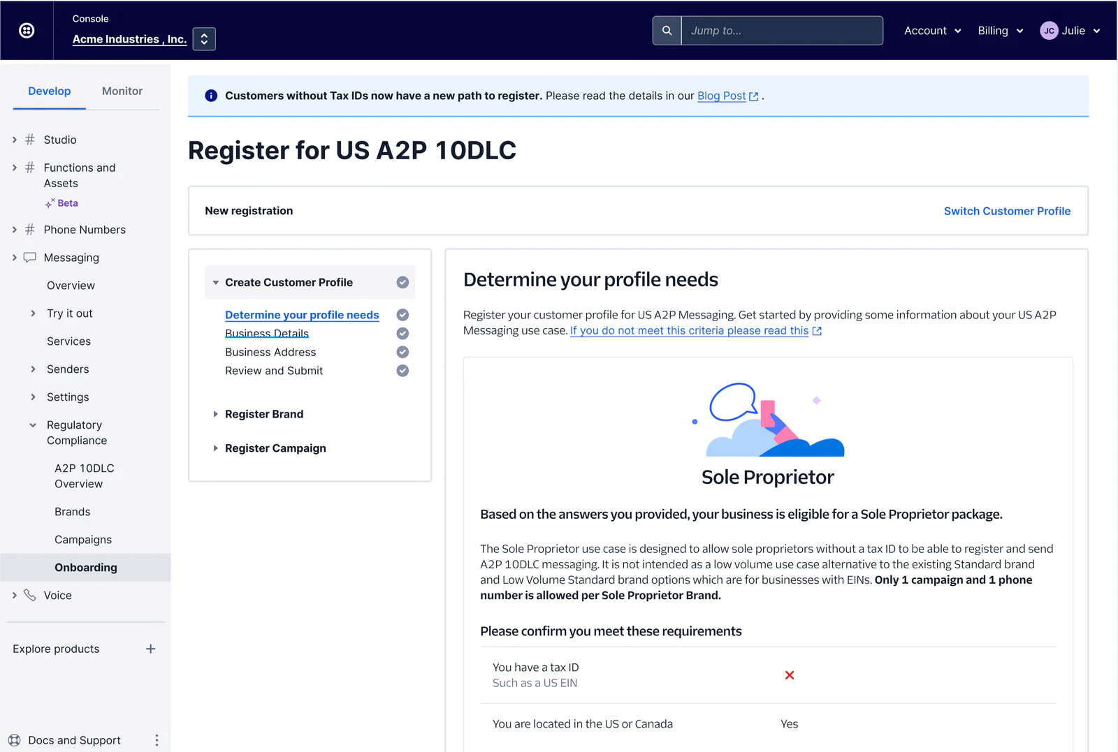 A2P 10DLC Sole Proprietor Registration | Twilio